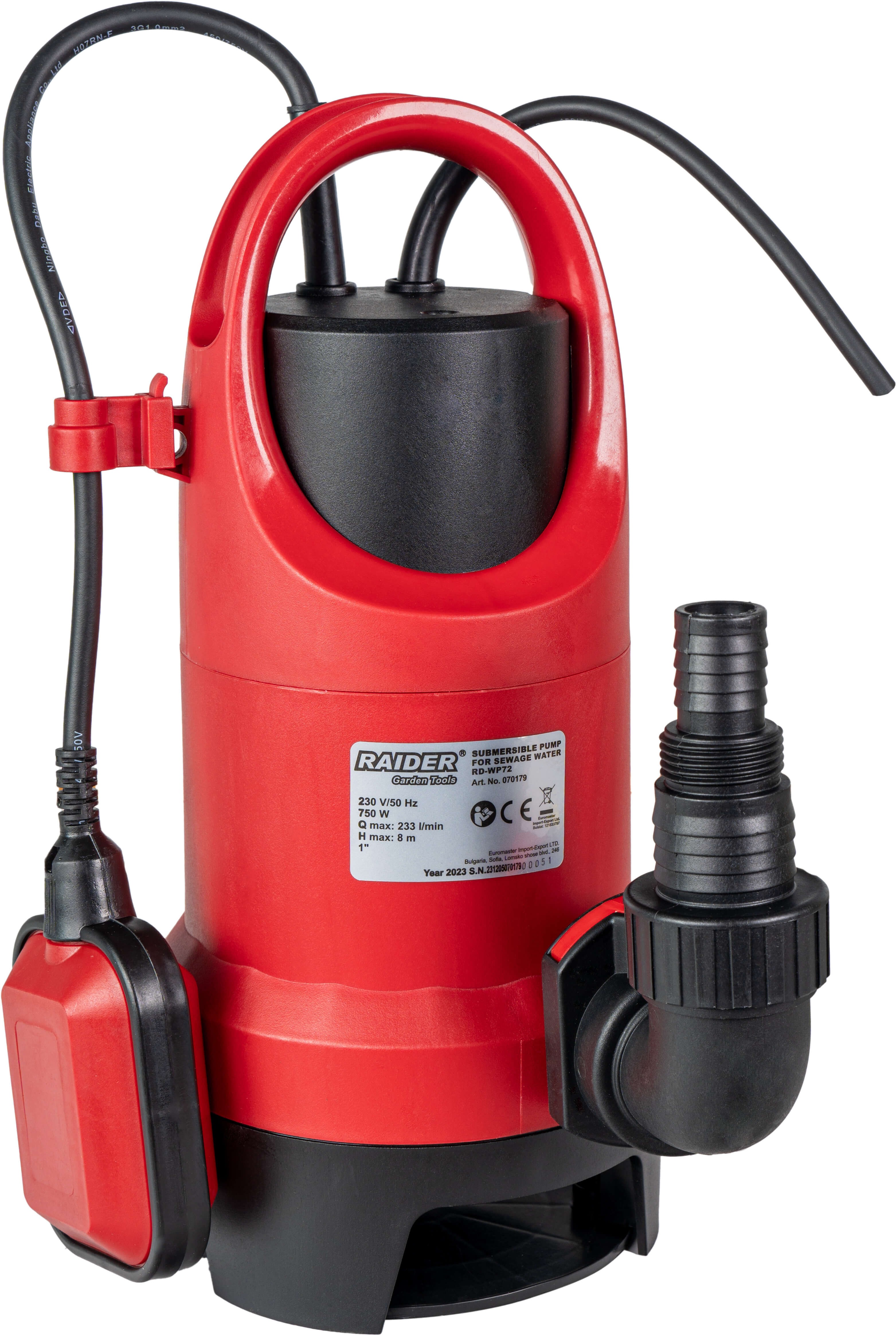 Потопяема водна помпа Raider - RD-WP72, 750W, 1'', 233 l/min, 8 m, 35 mm | Ozone.bg